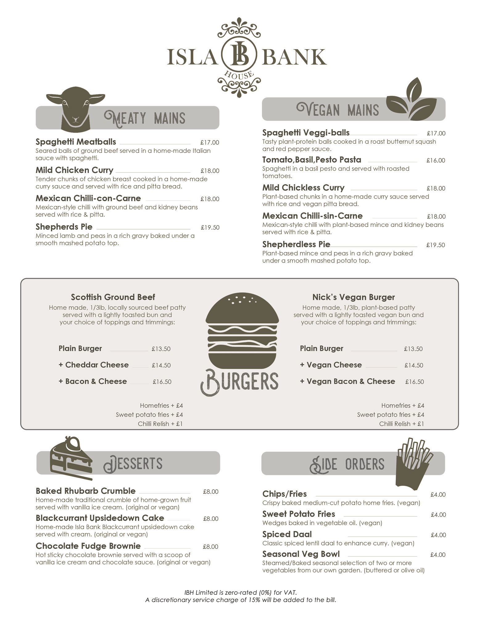 Menu - Isla Bank House